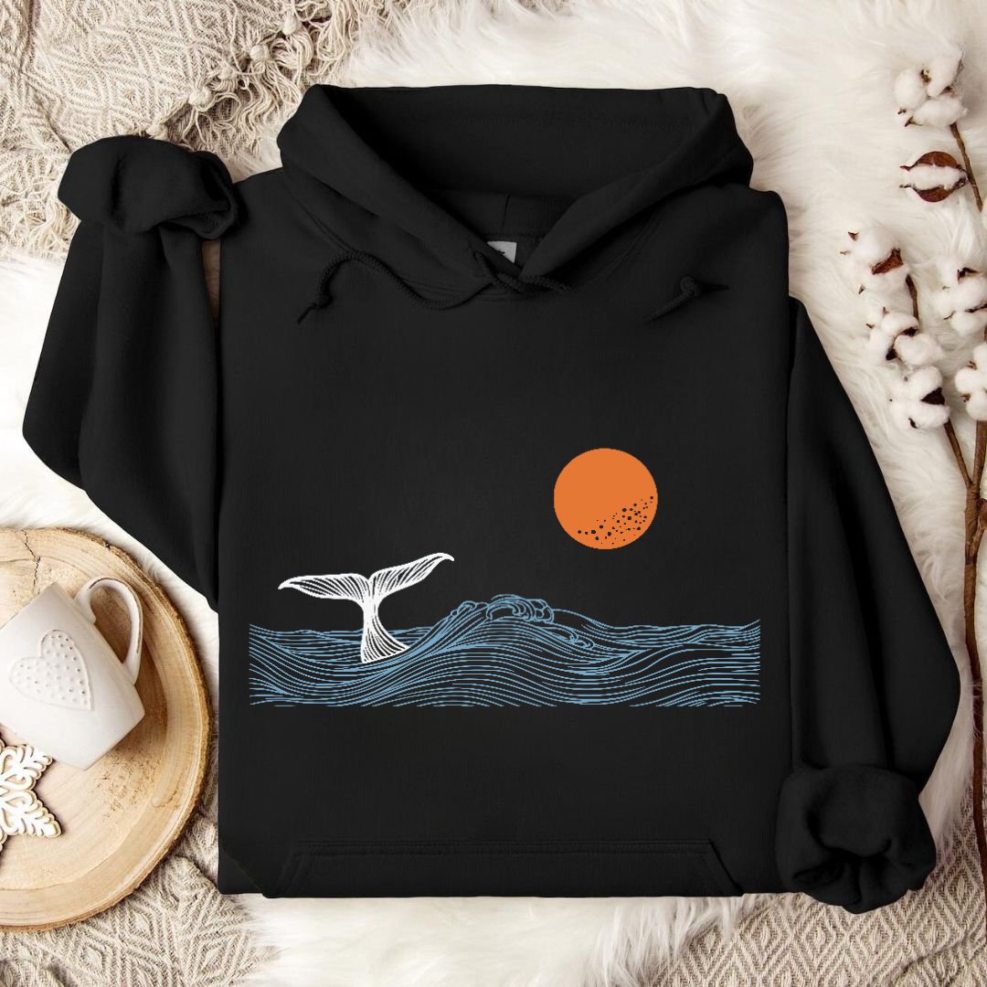 Eco-Friendly Whale Tail Sunset Hoodie | Ocean & Marine Life Apparel ...